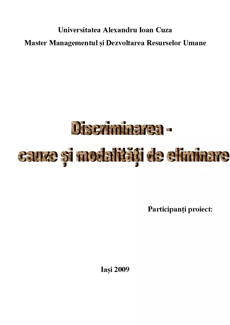 Discriminarea - cauze și modalități de eliminare - Proiect - Management ...