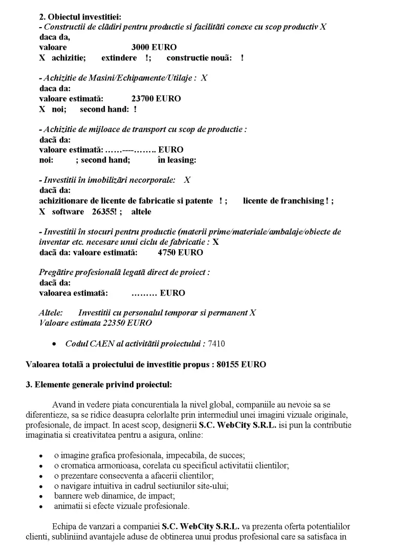 Plan de Afacere - SC Webcity SRL - Proiect - Management #268532 | RegieLive