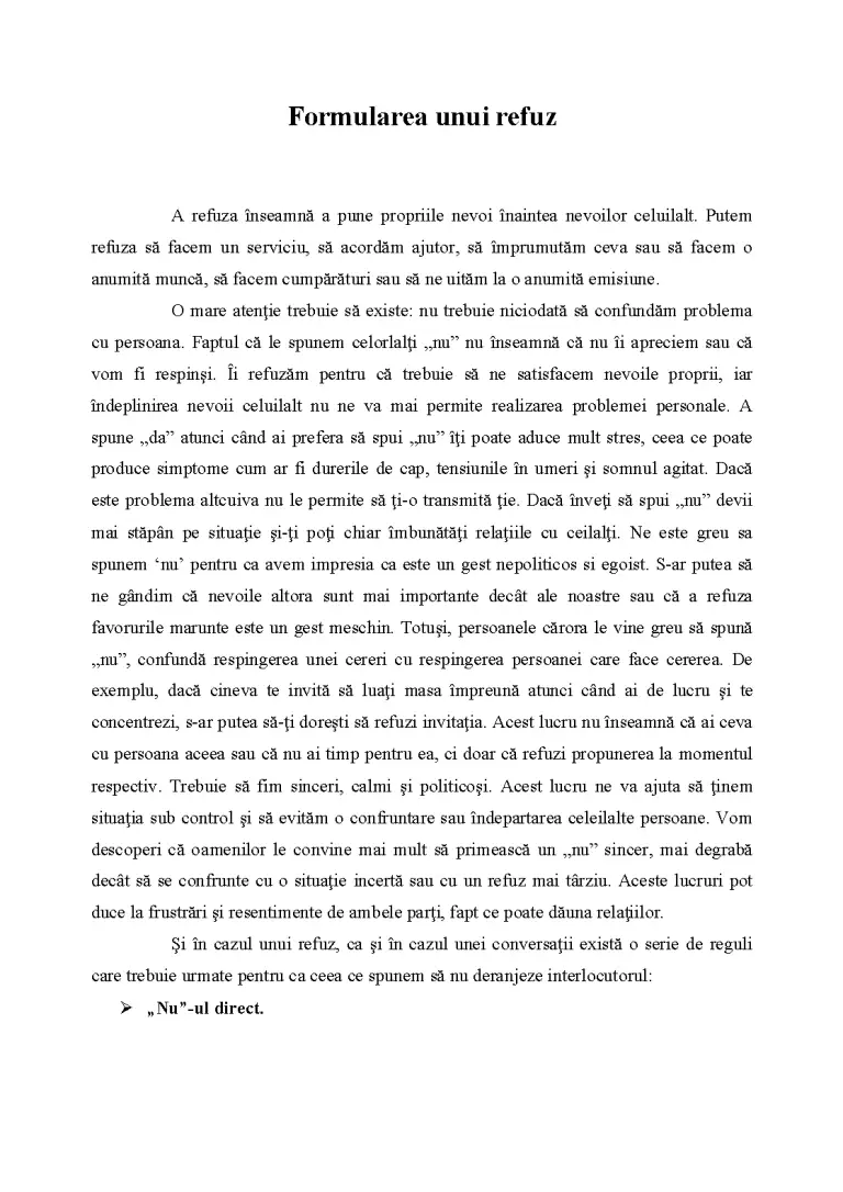 Formularea unui Refuz - Referat - Comunicare #28558 | RegieLive