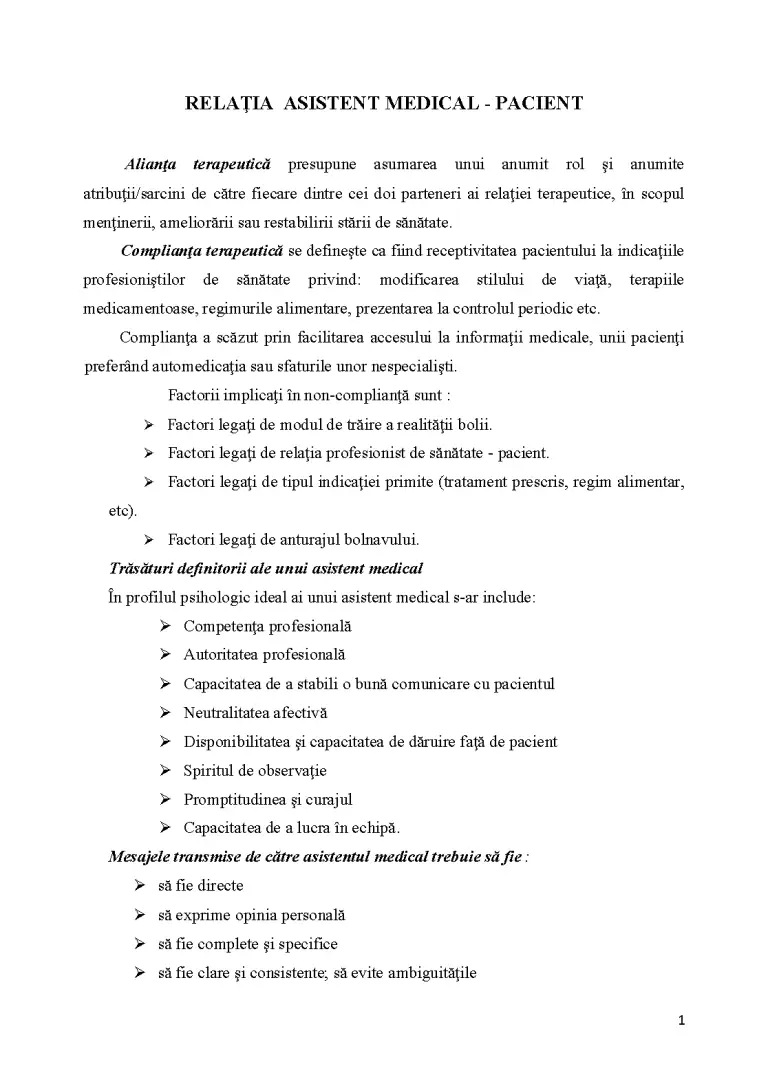 Relația Asistent Medical - Pacient - Referat - Medicină #286812 | RegieLive