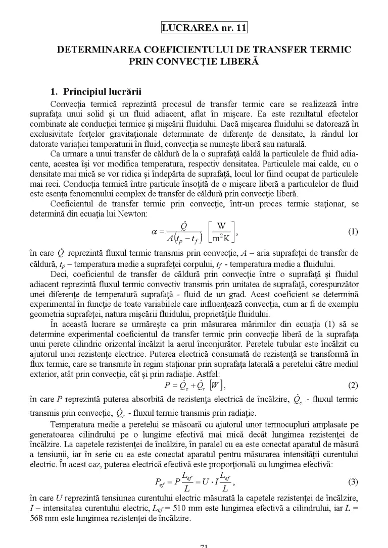 Determinarea Coeficientului de Transfer Termic prin Convecție Liberă ...