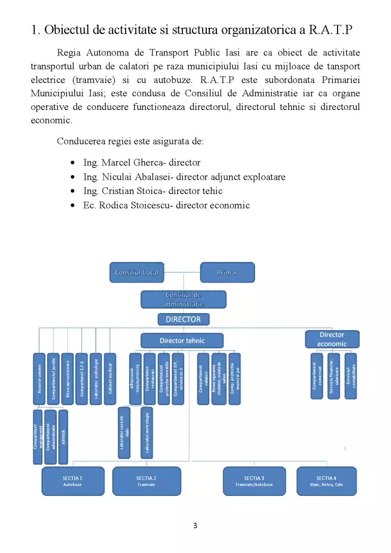 Obiectul de activitate și structura organizatorică a RATP Iași ...