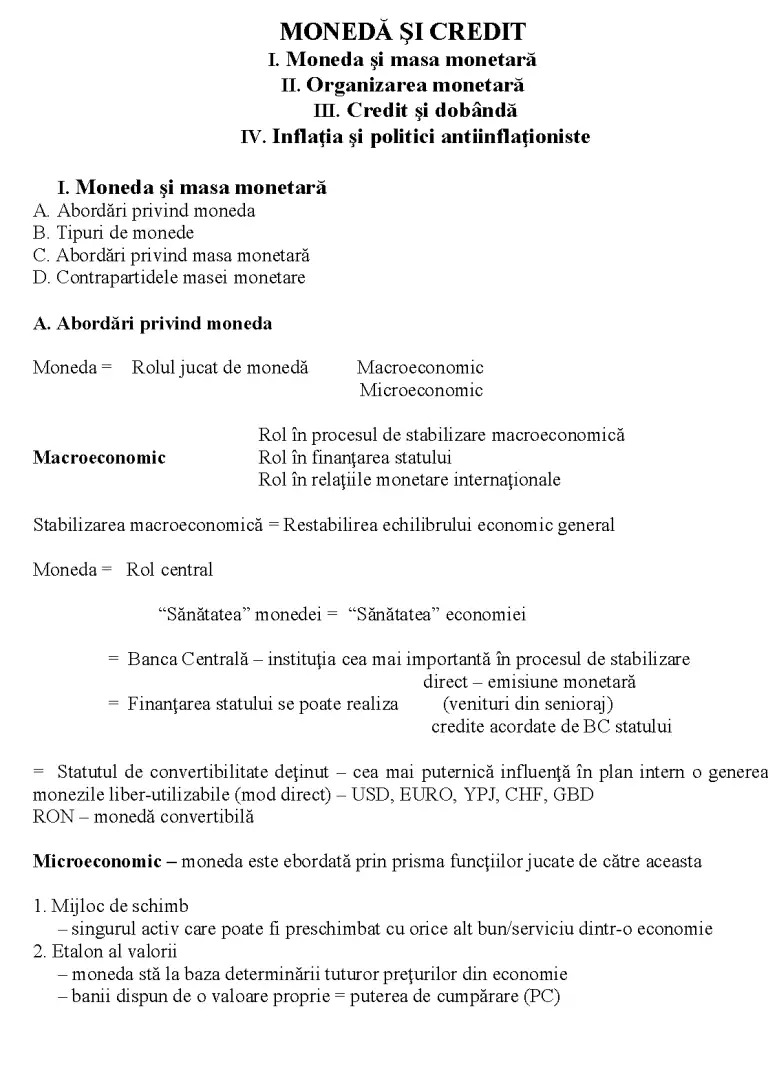Monedă și Credit - Curs - Economie #29339 | RegieLive