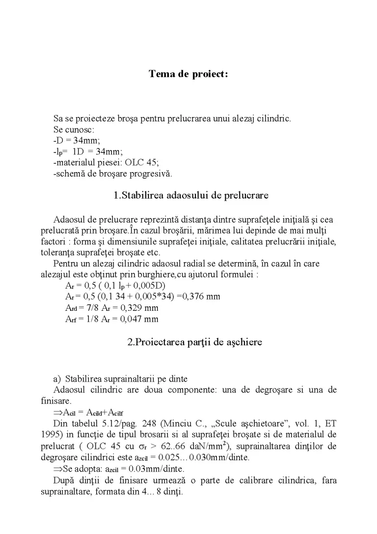 Broșa pentru Prelucrarea unui Alezaj Cilindric - Referat - Mecanică ...