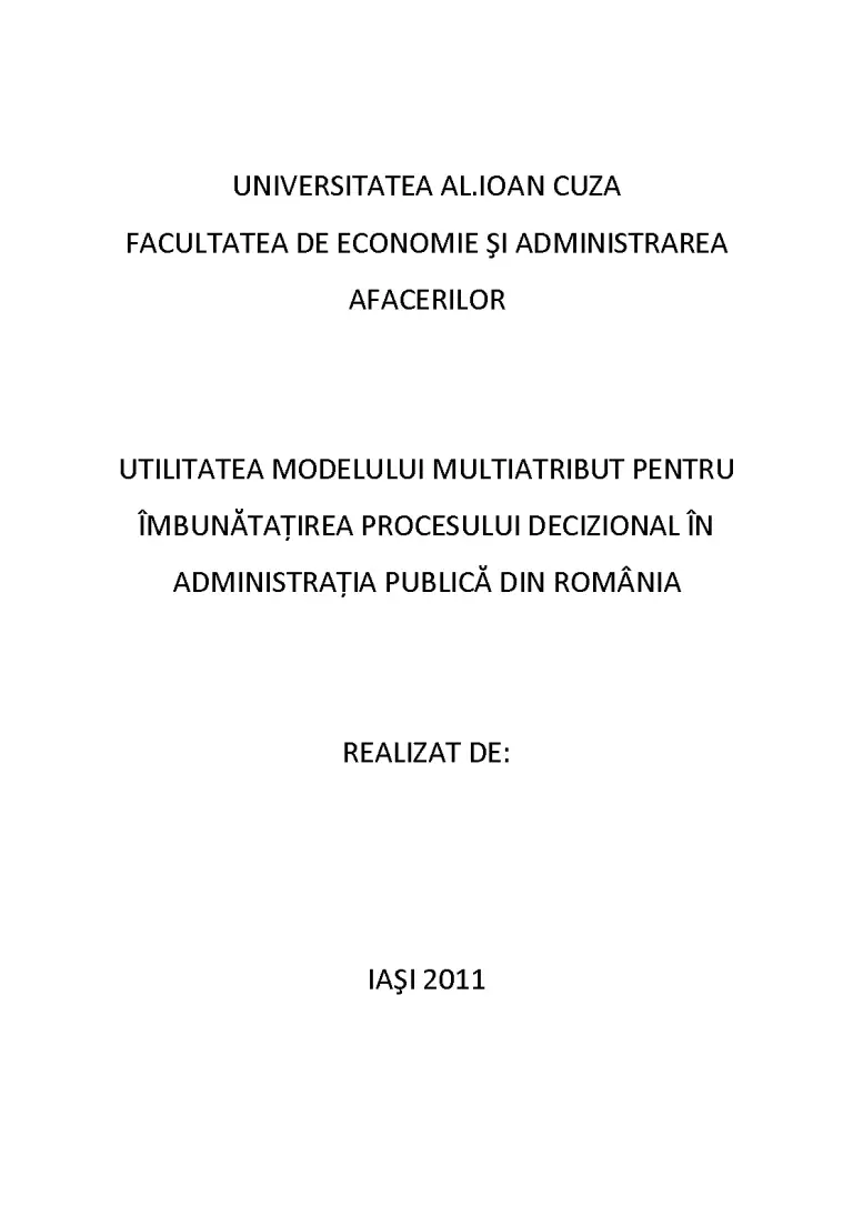 Utilitatea Modelului Multiatribut pentru Îmbunătațirea Procesului ...