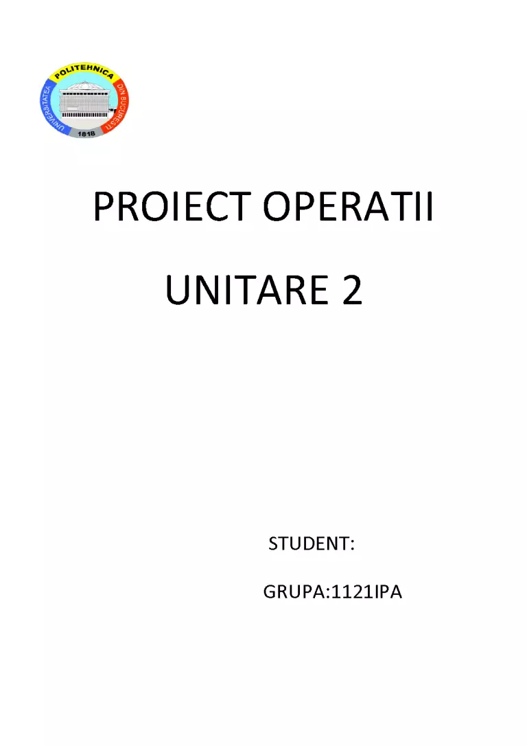 Operații unitare - Proiect - Alte domenii #301549 | RegieLive