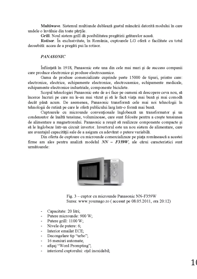 Analiza comparativă a unei grupe de mărfuri - cuptor cu microunde ...