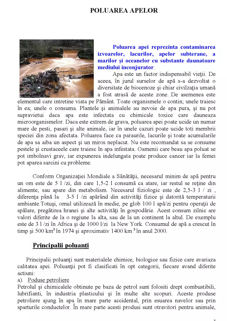 Poluarea Apei - Referat - Chimie Generală #302847 | RegieLive