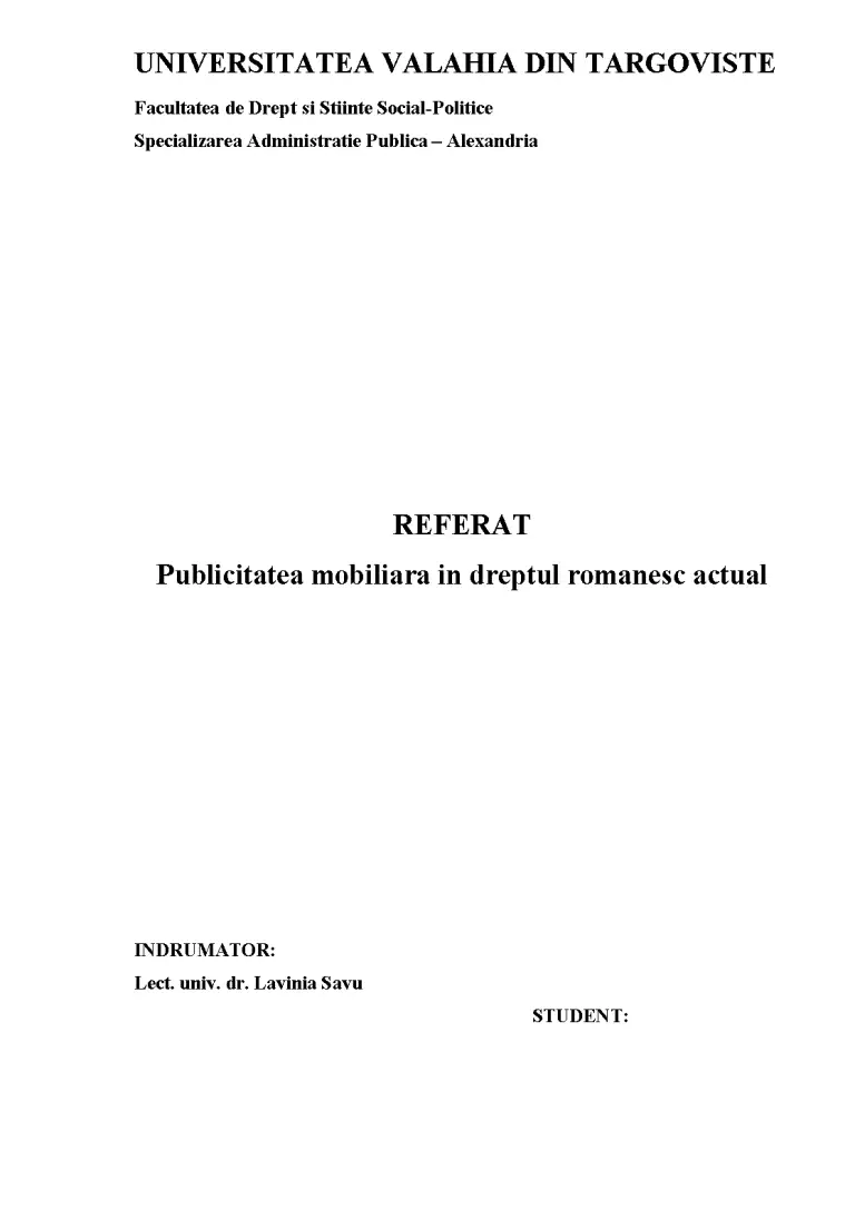 Publicitatea mobiliară în dreptul românesc actual - Referat - Drept ...