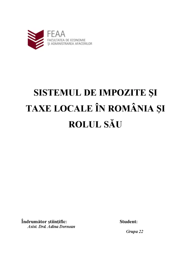 Sistemul de Impozite și Taxe Locale în România și Rolul Său - Proiect ...