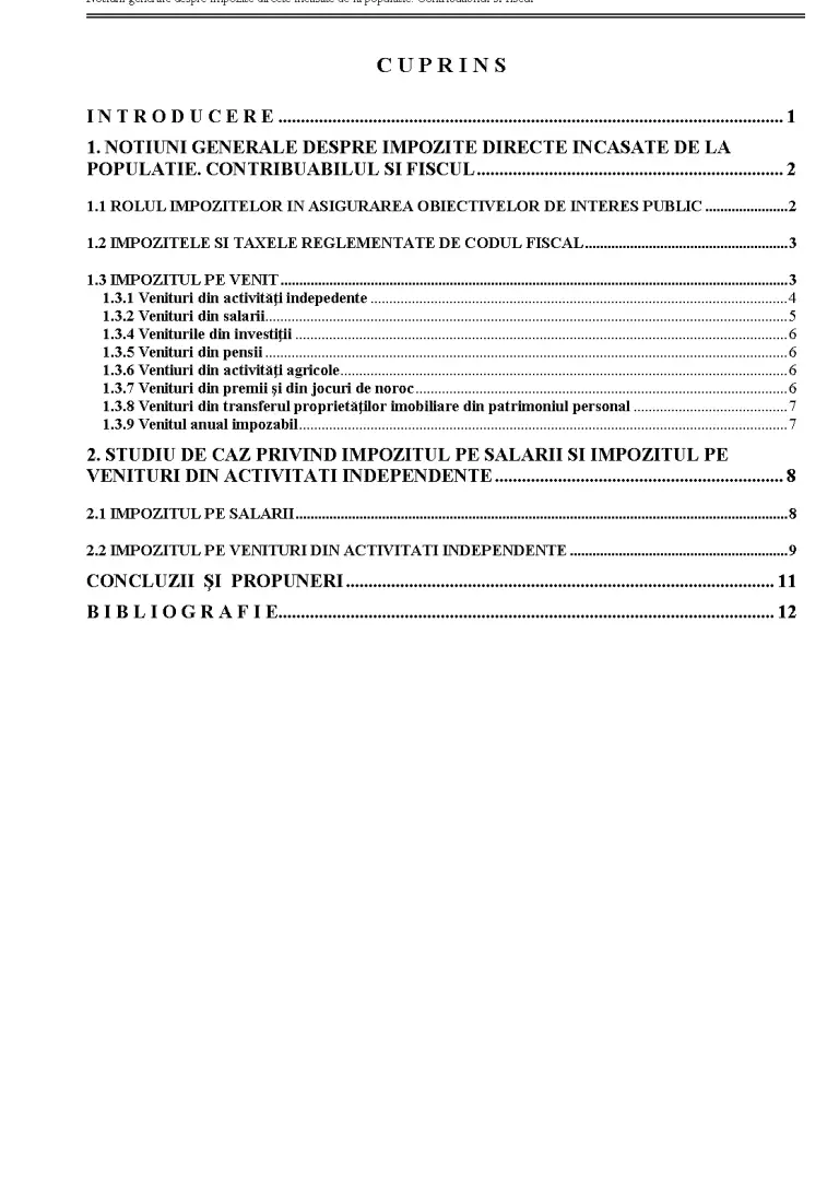 Impozite directe încasate de la populație - contribuabilul și fiscul ...