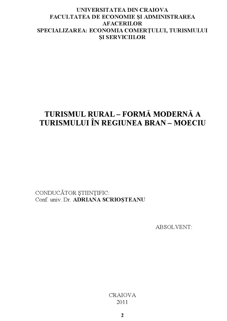Turismul Rural - Formă Modernă a Turismului în Regiunea Bran - Moeciu ...