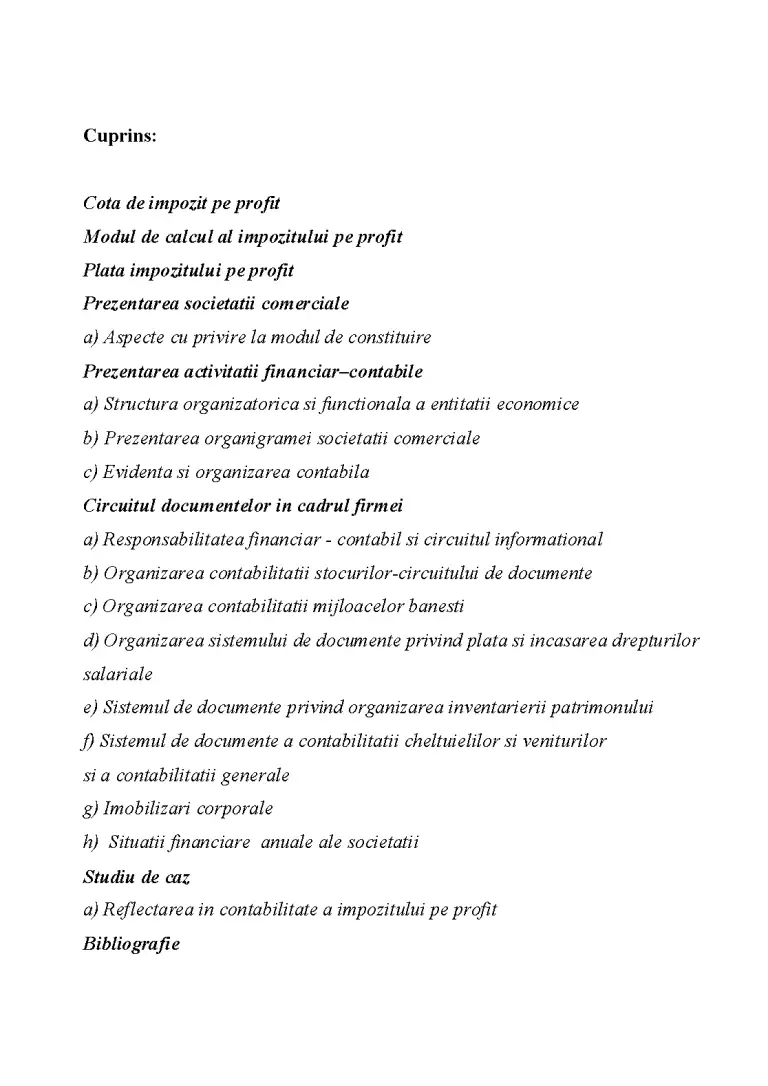 Contabilitatea și Impozitarea Profitului - Proiect - Contabilitate ...
