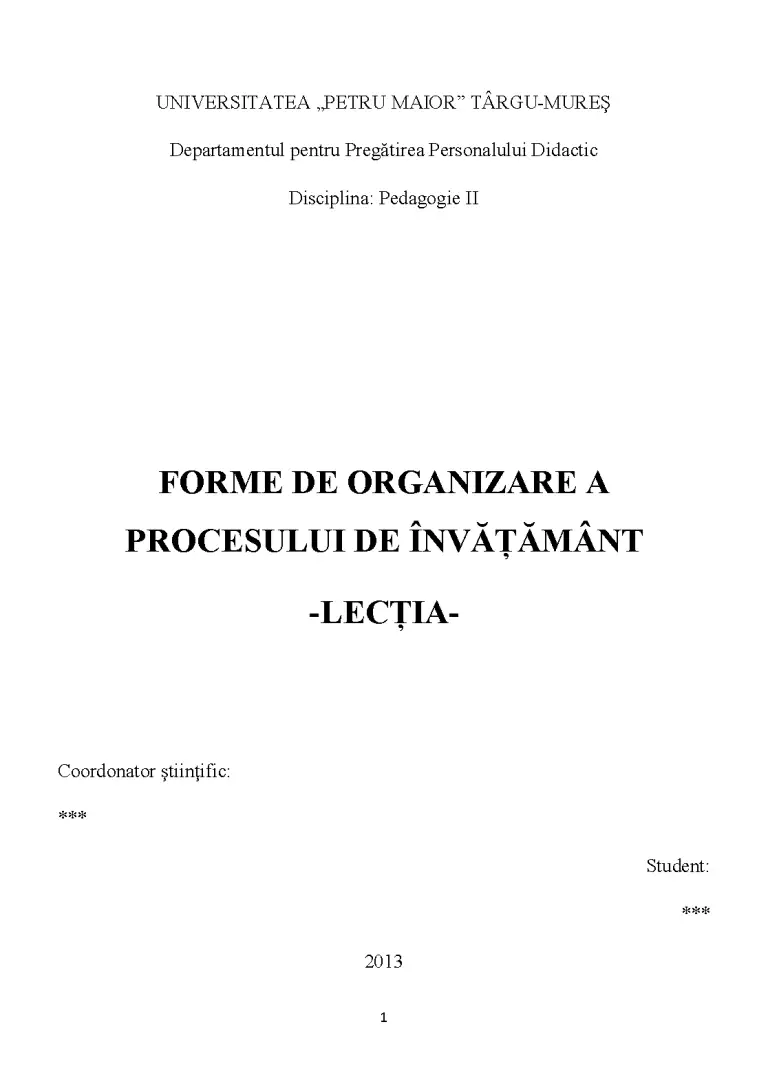 Forme de Organizare a Procesului de Învățământ - Referat - Pedagogie ...