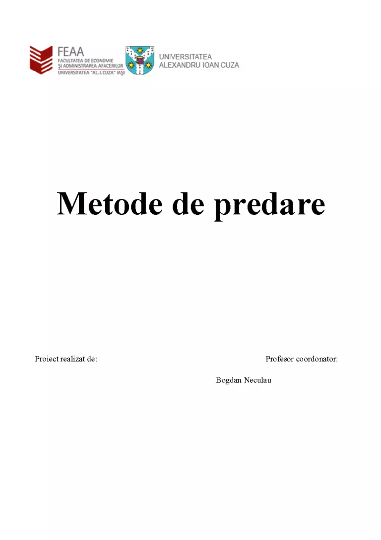 Metode de Predare - Referat - Pedagogie #317131 | RegieLive