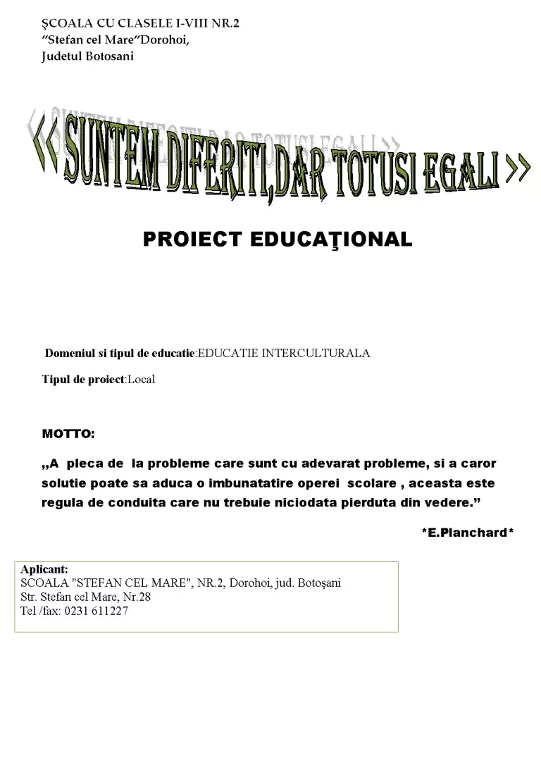 Educație interculturală - Proiect - Pedagogie #319024 | RegieLive