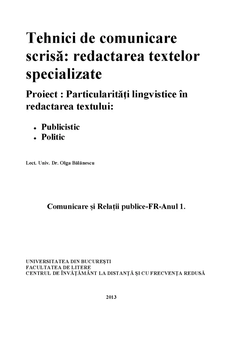 Particularități lingvistice în textul publicistic-politic - Proiect ...
