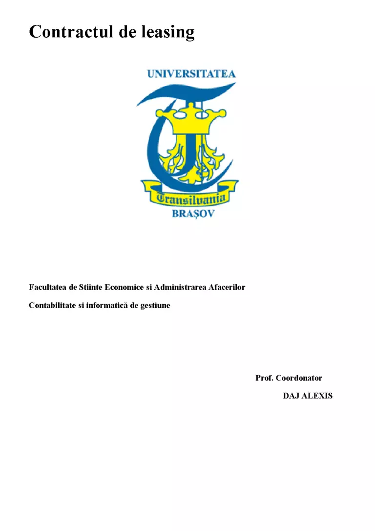 Contract de Leasing - Proiect - Drept Comercial #324988 | RegieLive