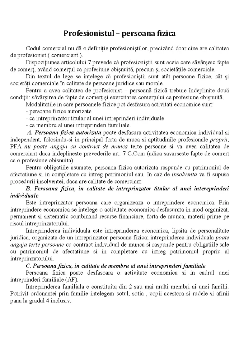 Profesionistul - Persoană Fizică - Referat - Drept Civil #325447 ...