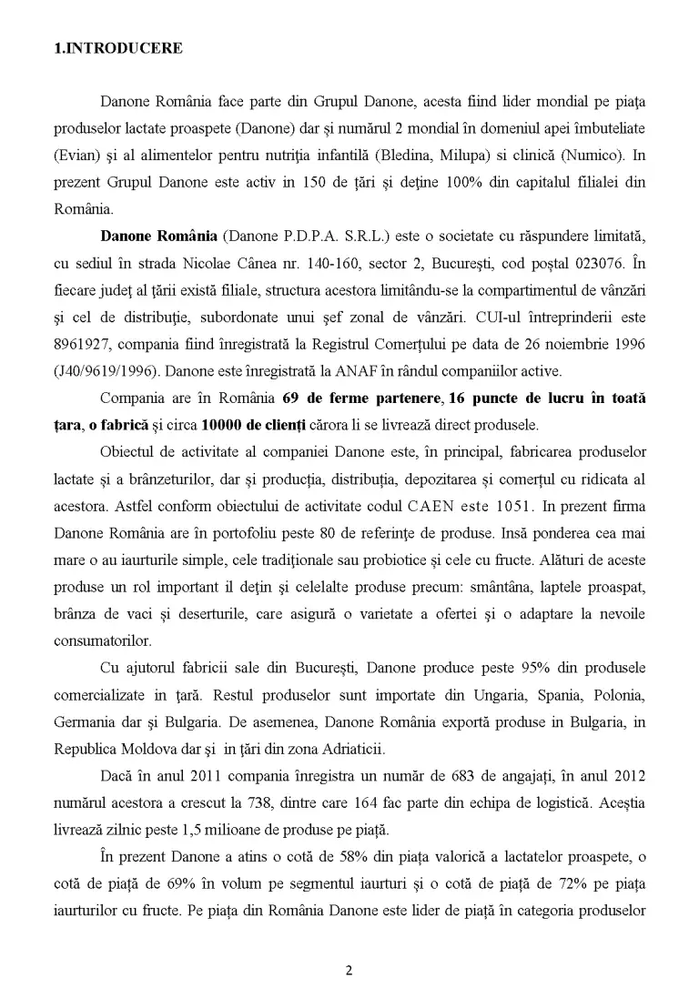 Analiza sistemului logistic la întreprinderea Danone PDPA SRL - Proiect ...