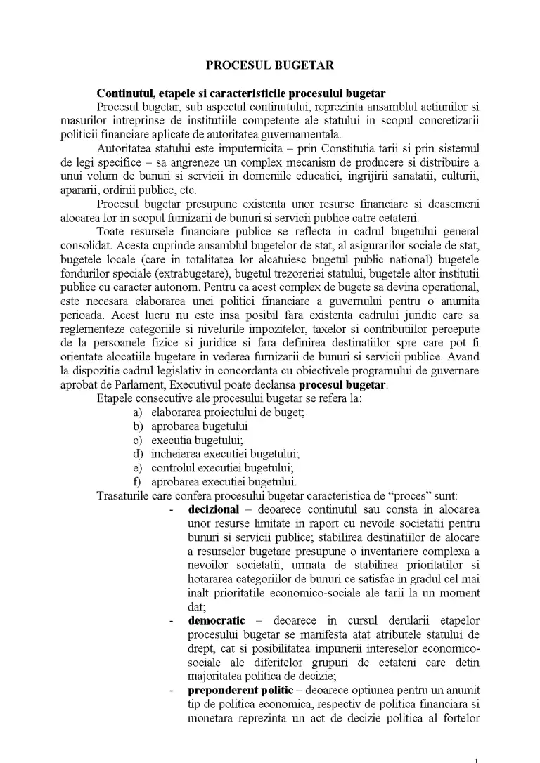 Procesul Bugetar - Referat - Finanțe #32969 | RegieLive