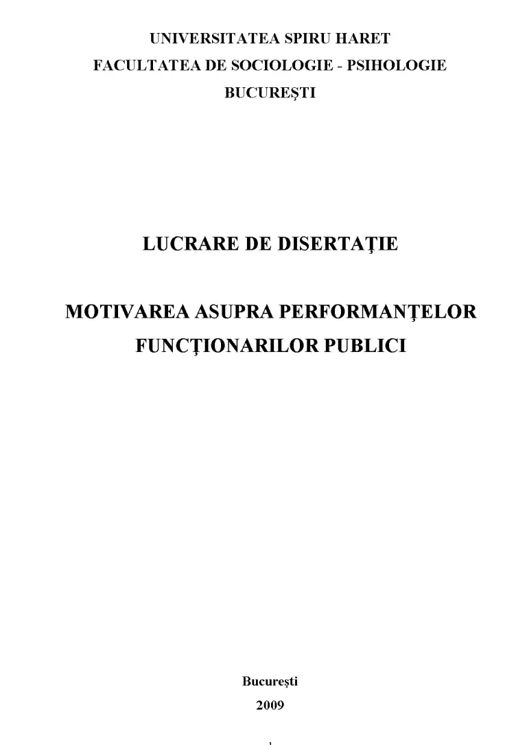 Motivarea Asupra Performanțelor Funcționarilor Publici - Disertație ...