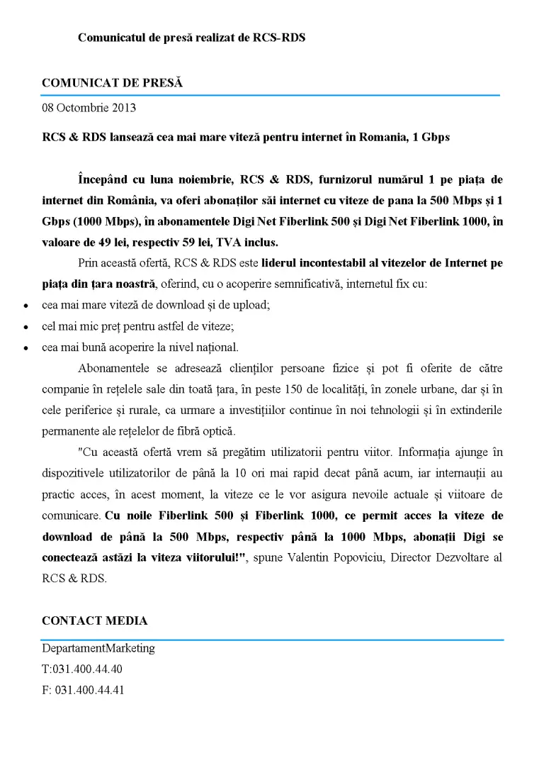 Campanie Digi Link RCS-RDS - Referat - Comunicare #331627 | RegieLive