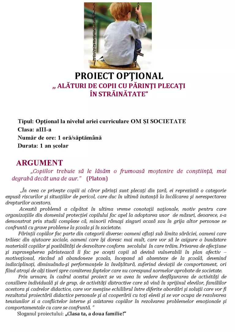 Proiect opțional - alături de copii cu părinti emigranți - Referat ...