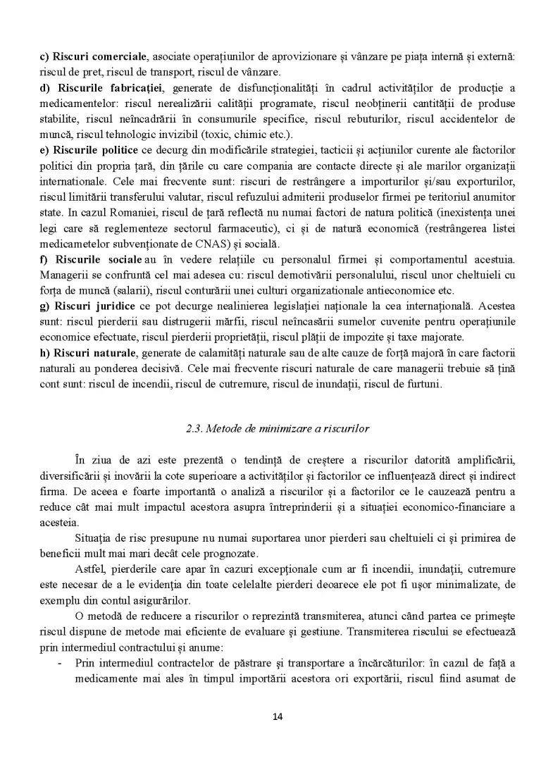 Riscul în industria farmaceutică studiu de caz SC Catena Management SRL ...