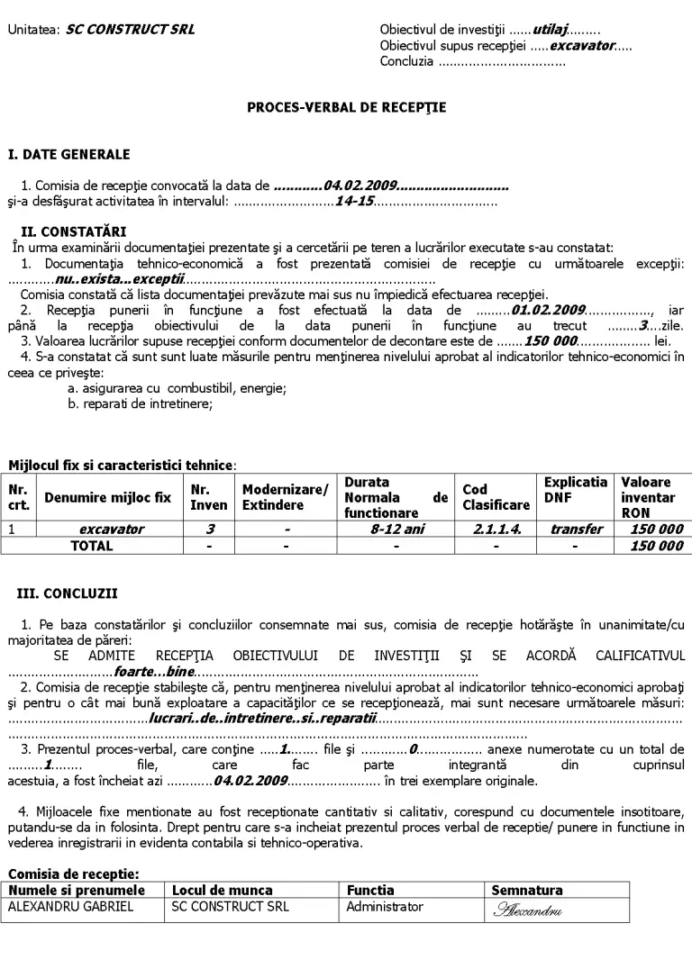 Evidența utilajelor la firma de construcții SC Construct SRL - Proiect ...