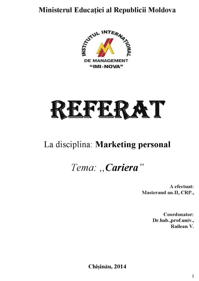 Cariera - Referat - Economie #339675 | RegieLive