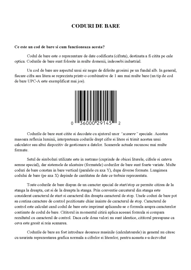 Coduri de Bare - Referat - Alte domenii #344450 | RegieLive