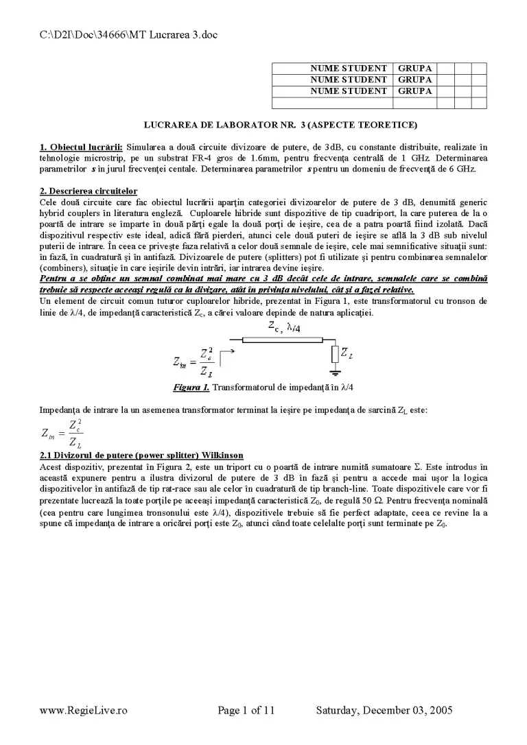 MT Lucrarea 3 - Laborator - Electronică #34666 | RegieLive