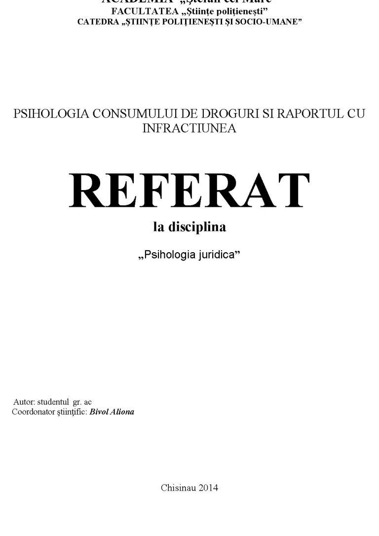 Psihologia consumului de droguri și raportul cu infracțiunea - Referat ...