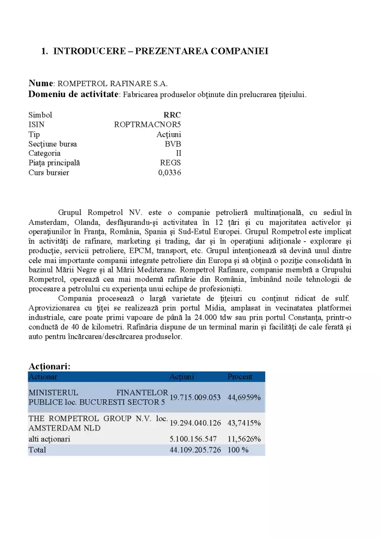 Gestiunea financiară a întreprinderii Rompetrol - Referat - Finanțe ...