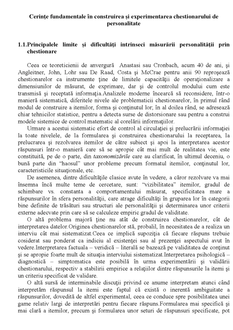 Cerințe Fundamentale în Construirea și Experimentarea Chestionarului de ...