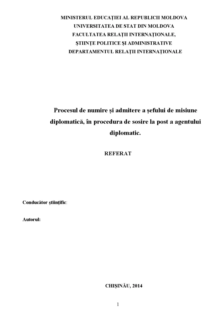 Procesul de numire și admitere a șefului de misiune diplomatică, în ...