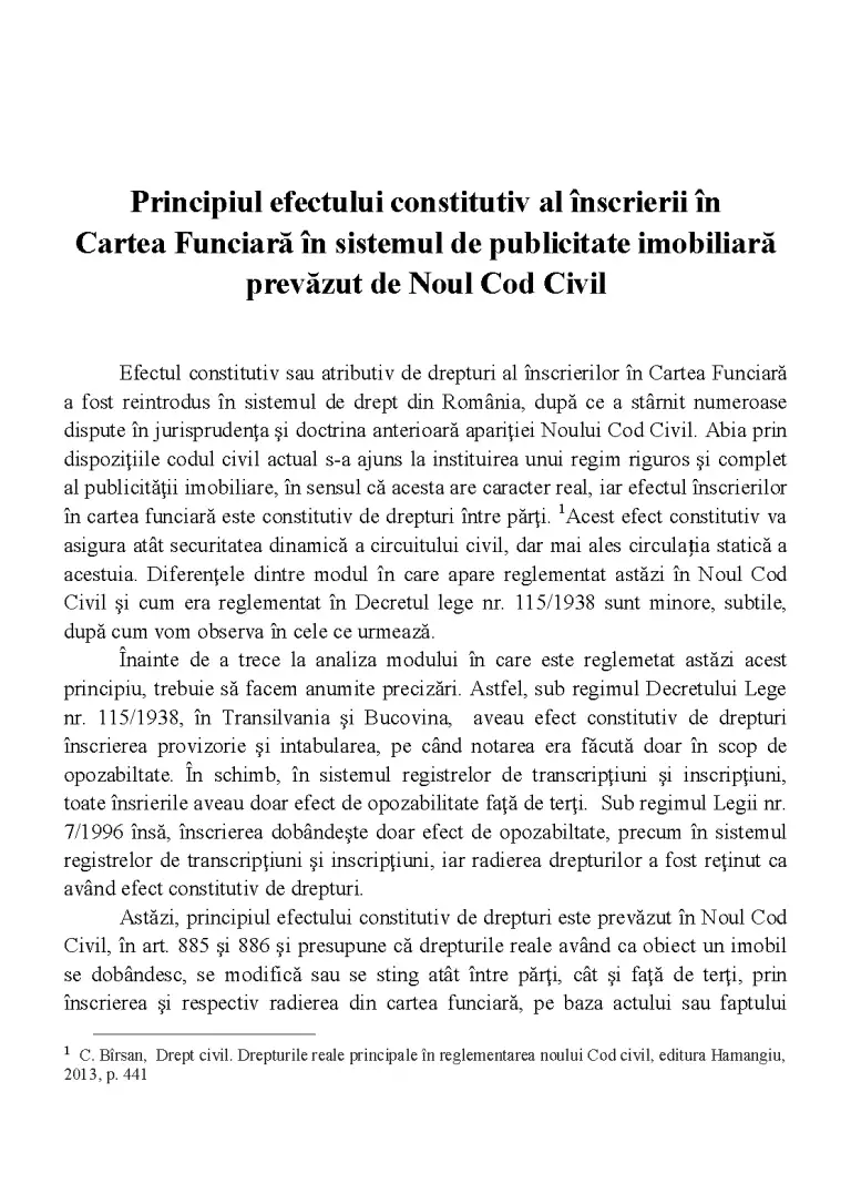 Principiul efectului constitutiv al înscrierii în CF în sistemul de ...