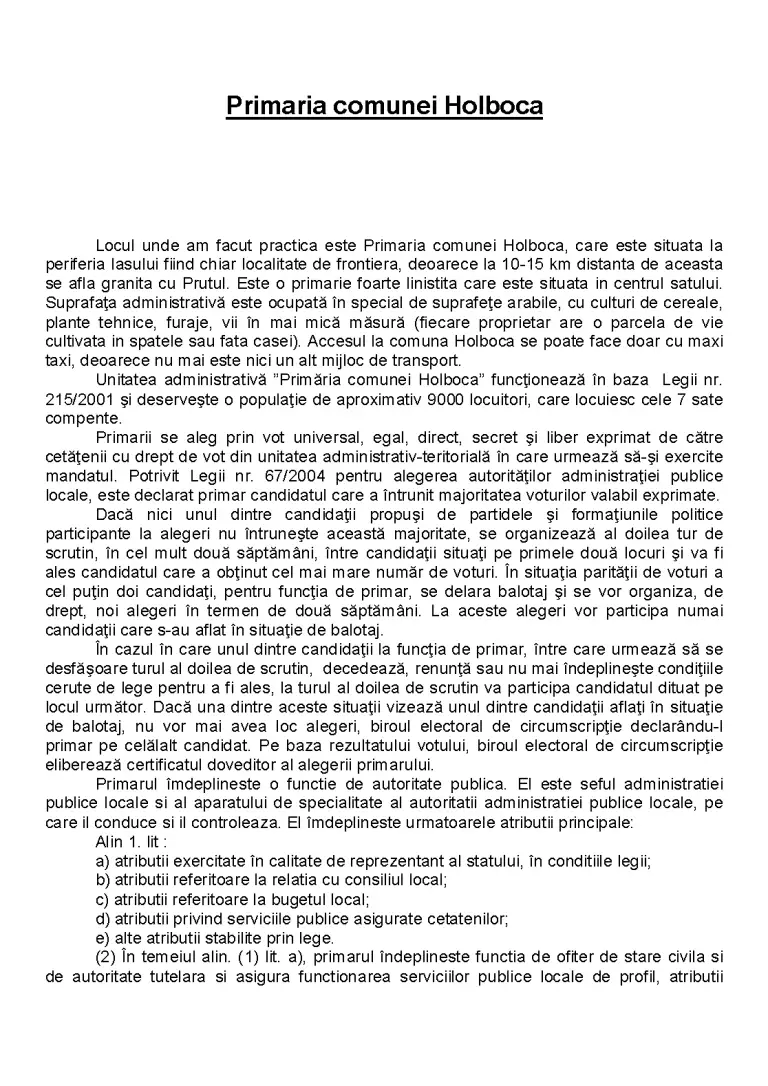 Practică într-o primărie - Primăria Holboca - Referat - Economie #37071 ...