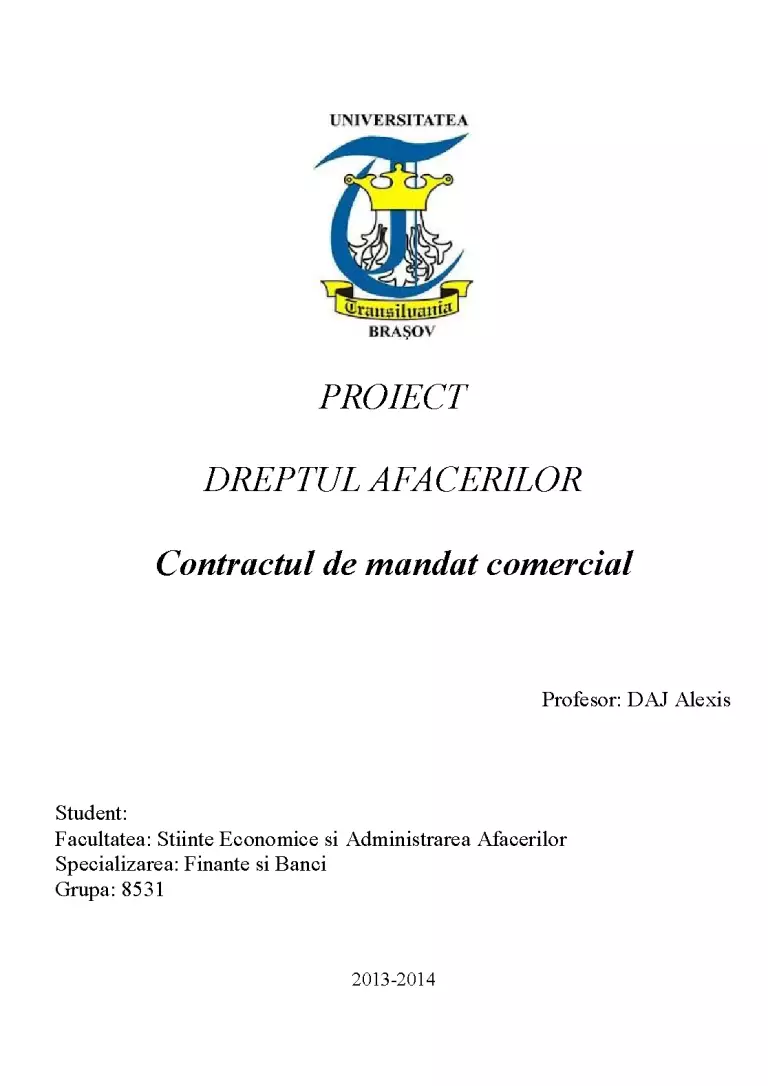 Contractul de mandat comercial - Proiect - Drept #371183 | RegieLive
