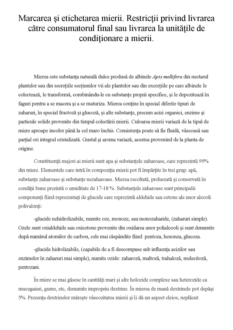 Marcarea și etichetarea mierii - Referat - Agronomie #372297 | RegieLive