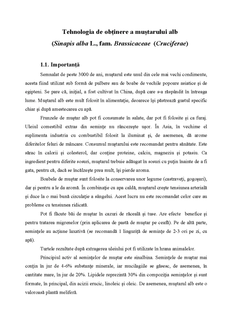 Tehnologia de obținere a muștarului alb - Referat - Agronomie #375594 ...