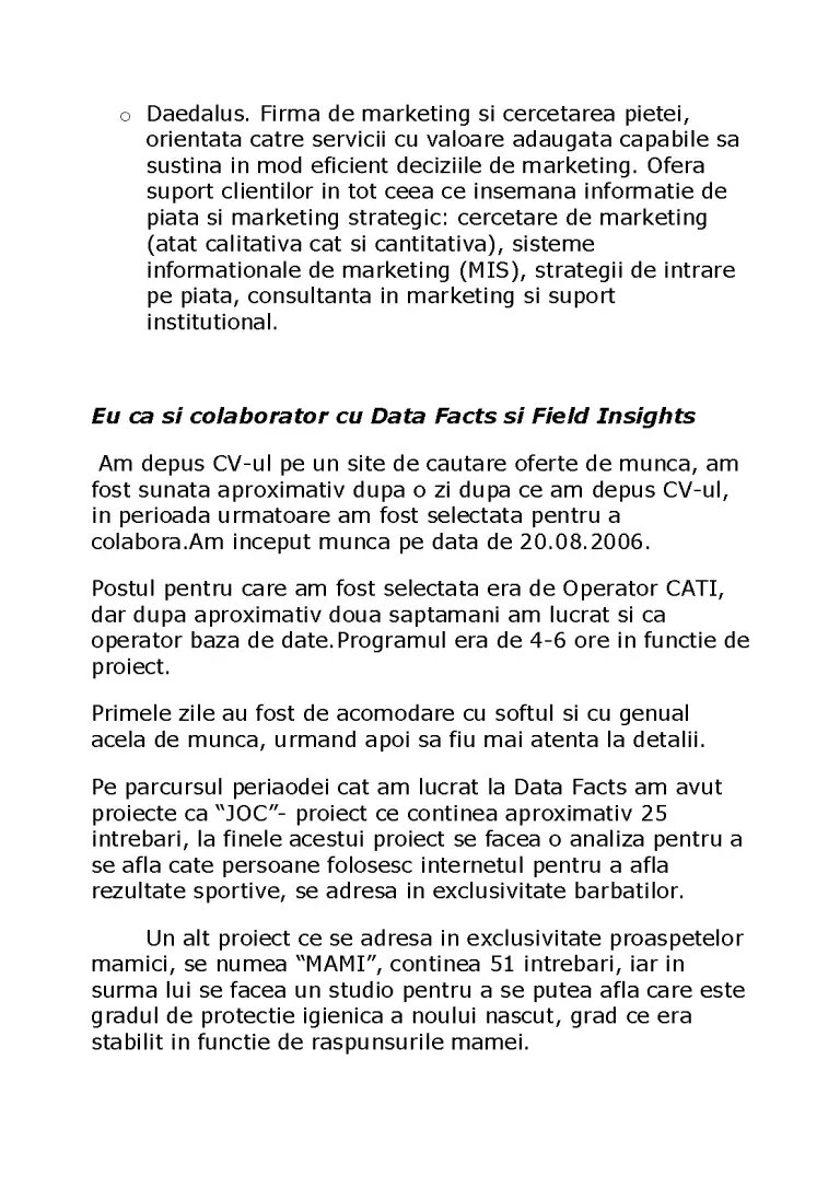 Referat practică - Data Facts - Referat - Marketing #37897 | RegieLive