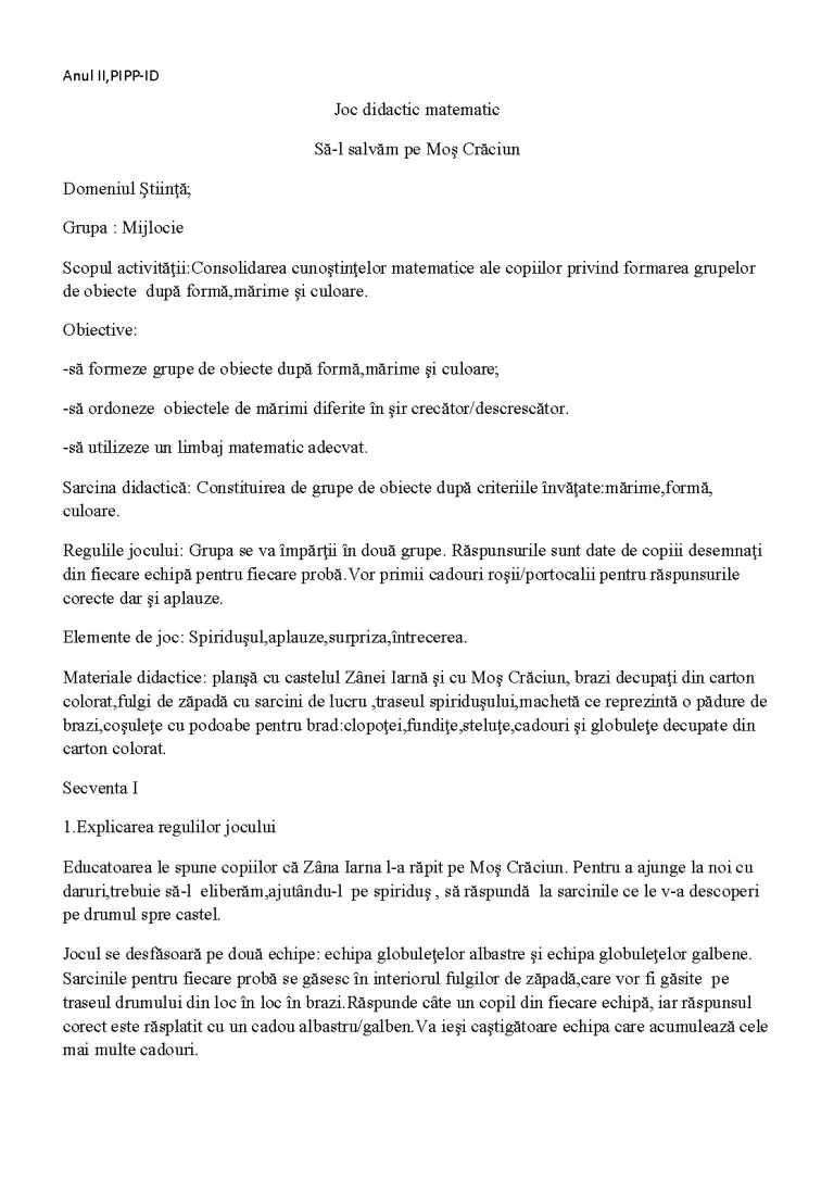 Joc didactic matematic - Să-l salvăm pe Moș Crăciun - Proiect ...