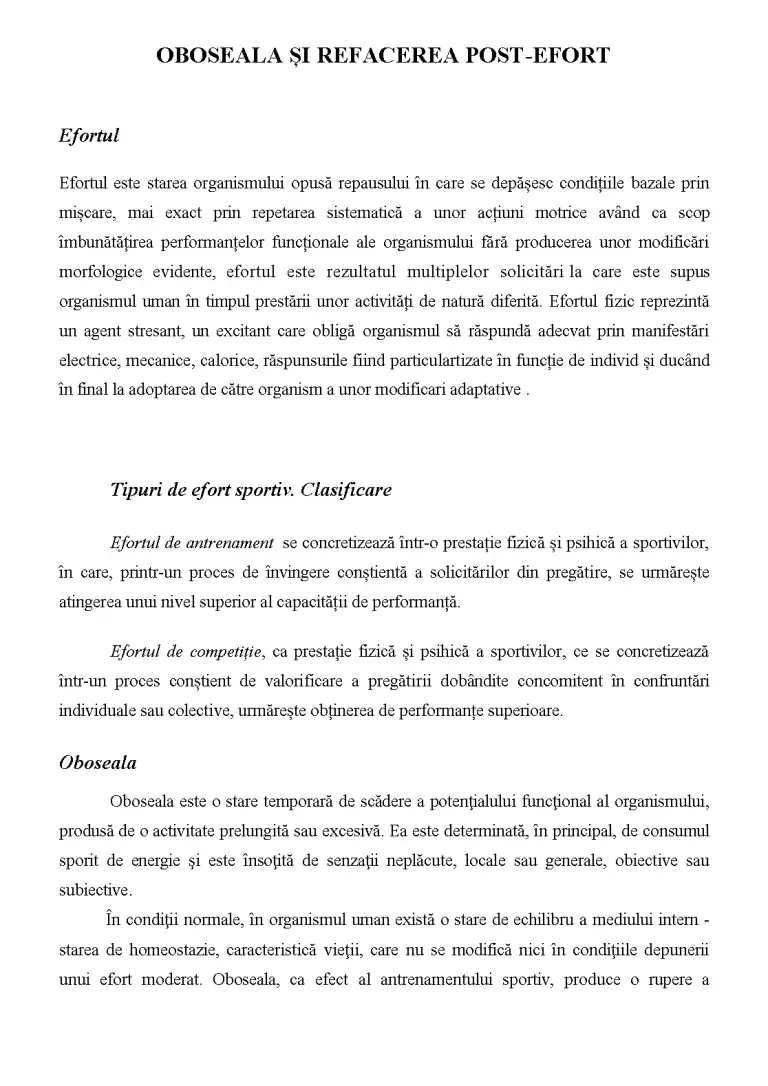 Oboseala și refacerea post-efort - Referat - Educație Fizică #380954 ...