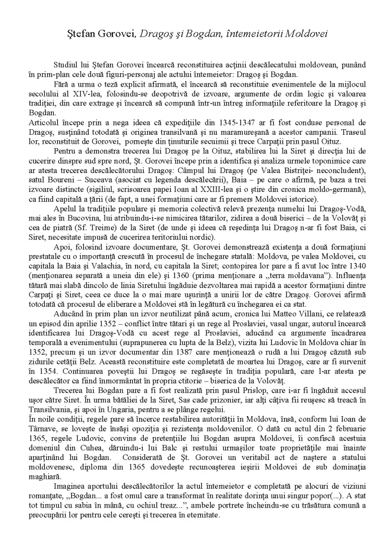 Stefan Gorovei, Dragoș și Bogdan, întemeietorii Moldovei - Referat ...