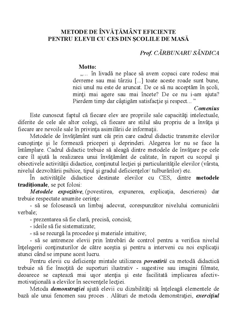 Metode de învățământ eficiente pentru elevii cu CES din școlile de masă ...