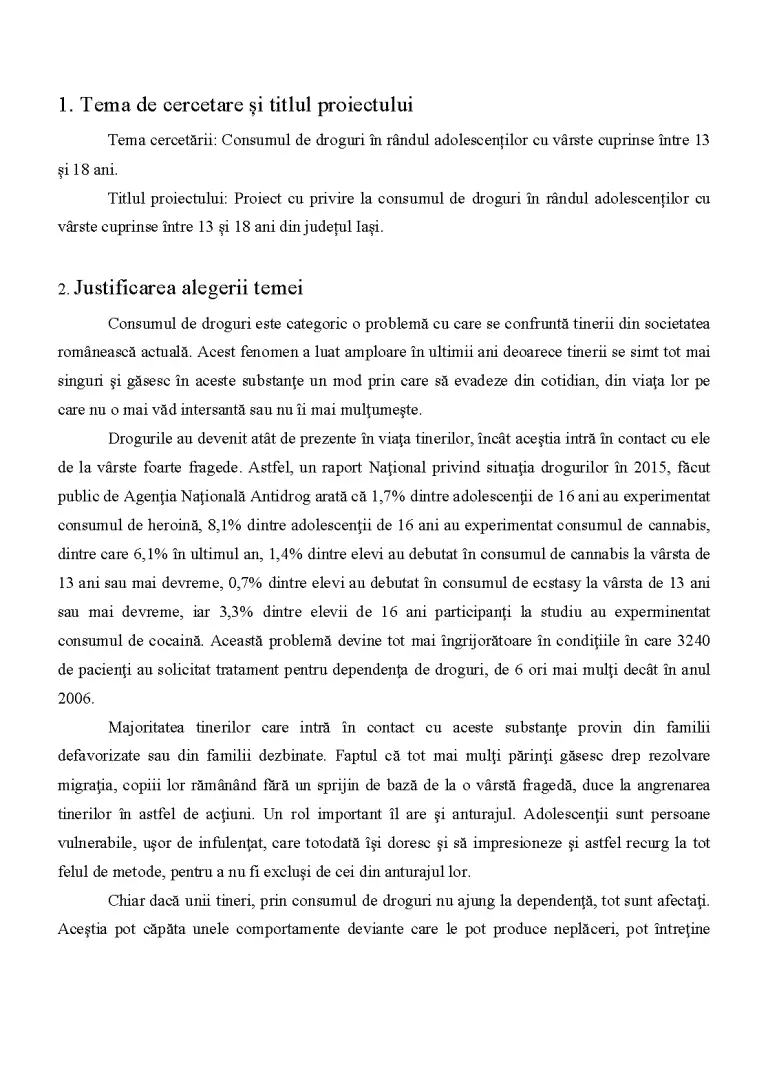 Cercetare asupra consumului de droguri la adolescenți - Proiect ...