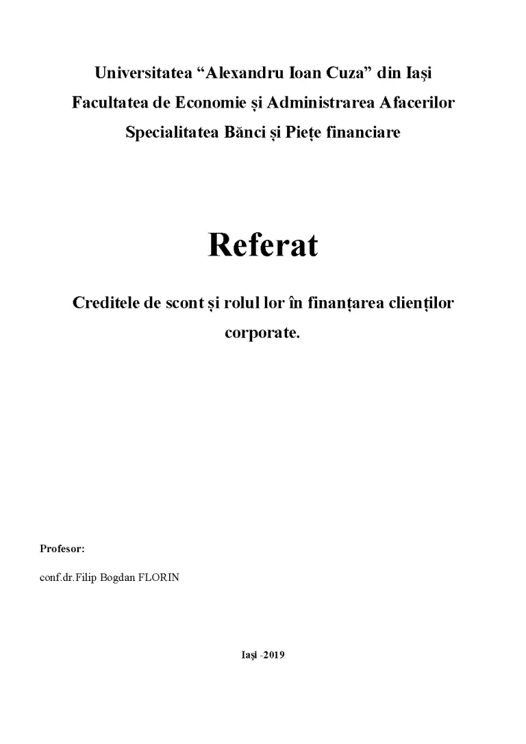 Creditele de scont și rolul lor în finanțarea clienților corporate ...