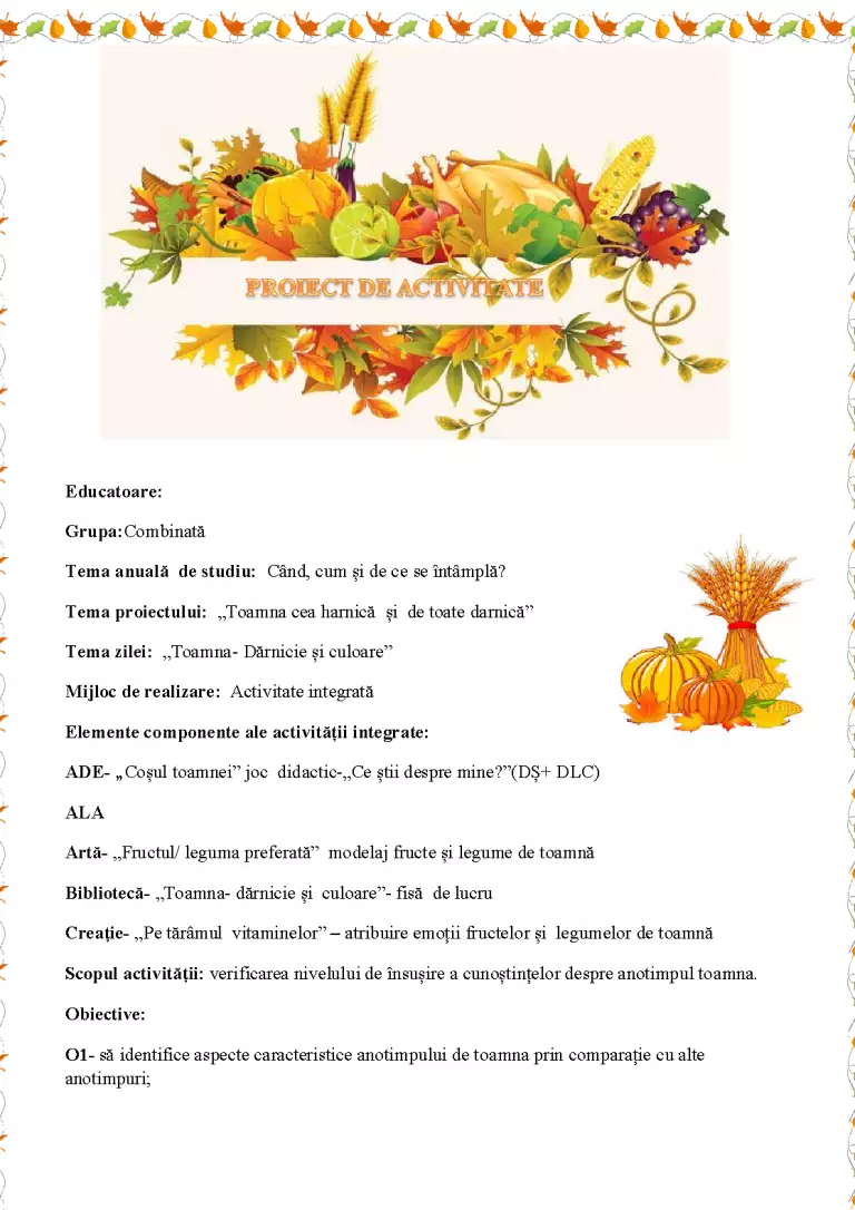 Toamnă - evaluare - Proiect - Pedagogie #385633 | RegieLive